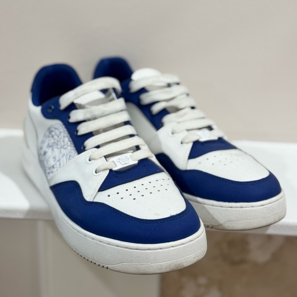 Versace | Shoes | Versace White And Blue Sneakers | Poshmark